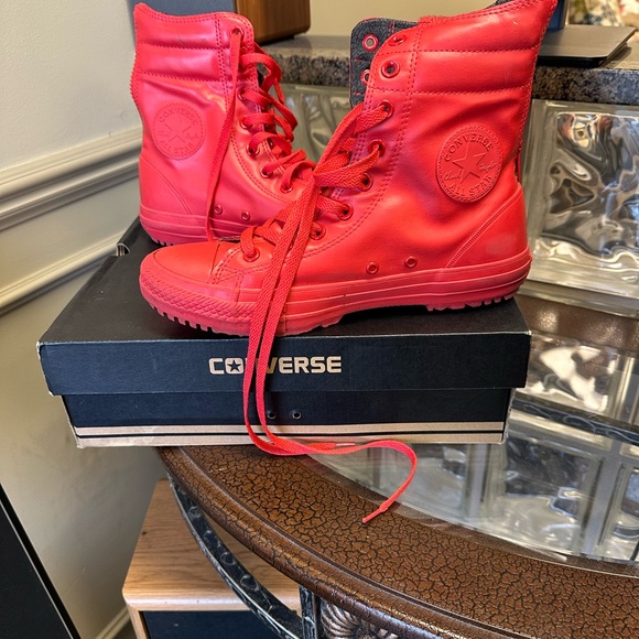 Converse | Shoes | Converse Red Hightop Sneakers Canvas Laceup | Poshmark